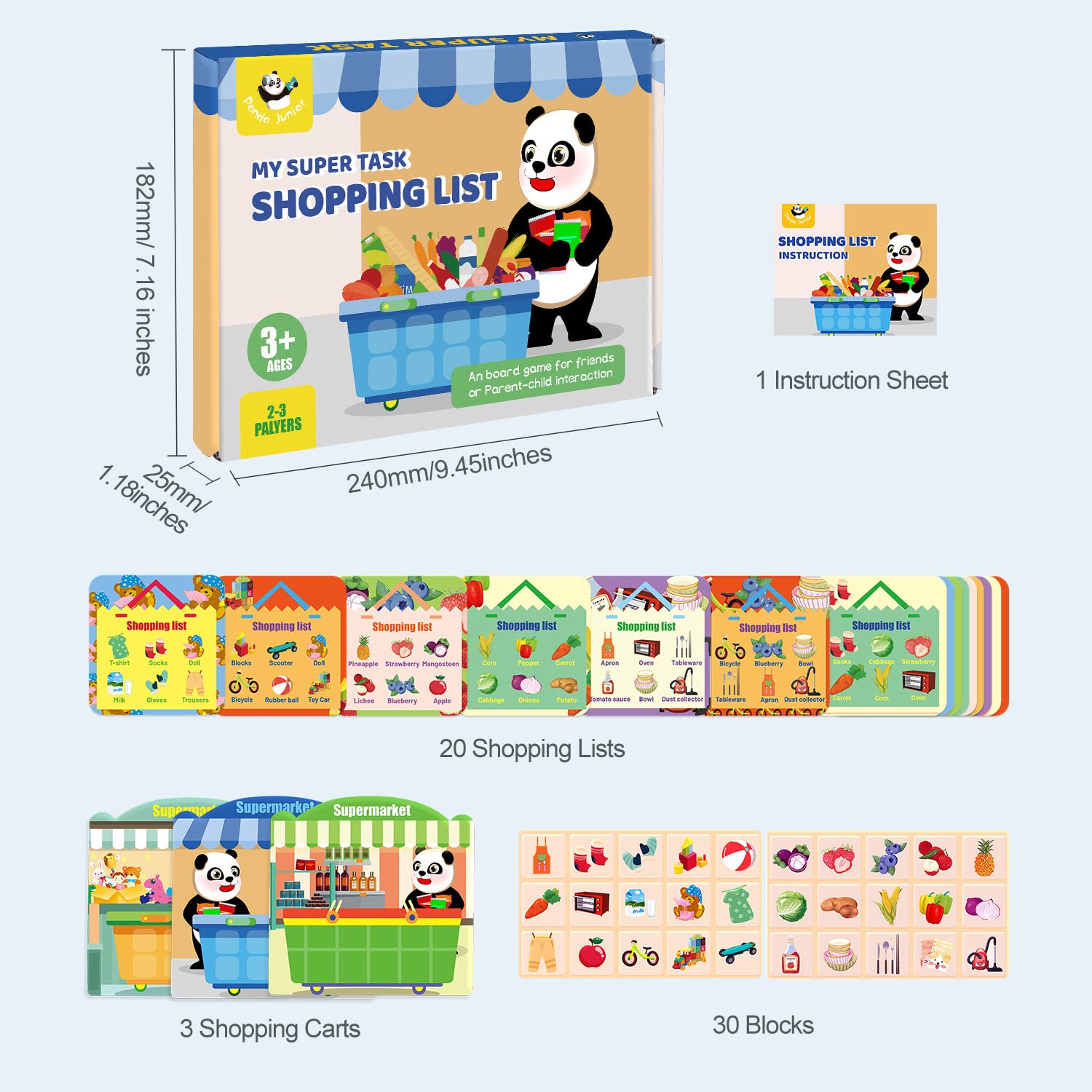 Panda Juniors Memory Game, Shopping List Game Educational Matching Games for Kids Toddlers Ages 3 and Up Preschool Home Learning Montessori STEM Board Games Gift Toys