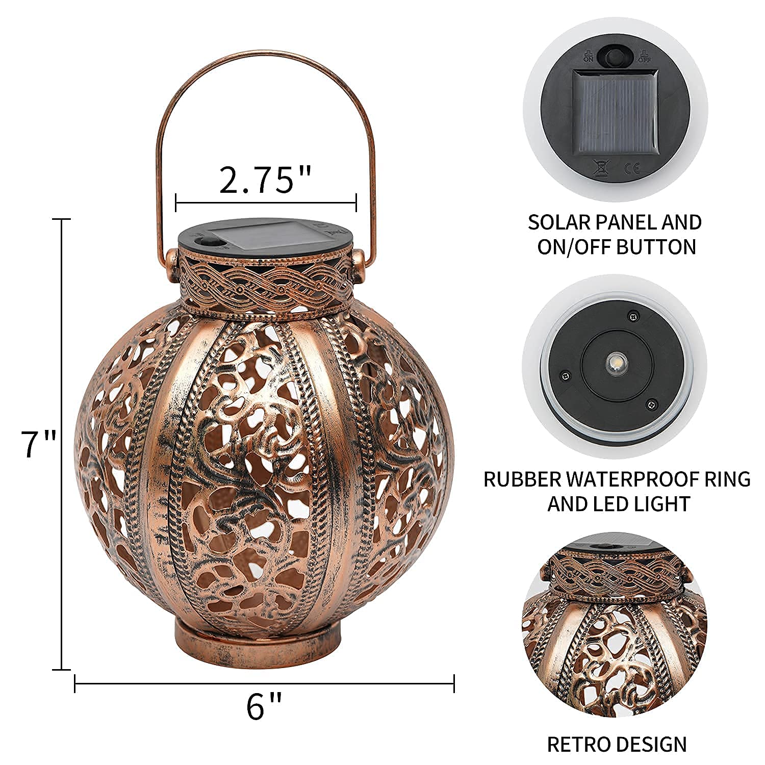 Outdoor Solar Lantern 2 Pack Outdoor Solar Hanging Lantern Retro Solar Lights with Handle Solar Garden Lights Decor for Yard Patio, Brown