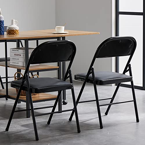 Karl home 6 Pack Black Folding Chairs with Padded Seats for Outdoor & Indoor, Portable Stackable Commercial Seat with Steel Frame for Events Office Wedding Party, 330lbs Capacity