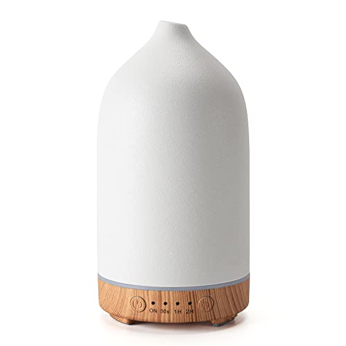 Gooamp 100ML Ceramic Diffuser,Aromatherapy Diffuser,Essential Oil Diffuser with 7 Color Lights Auto Shut Off for Home Office Room,Wood Grain Base (0.5/1/2/ON hrs Working time)