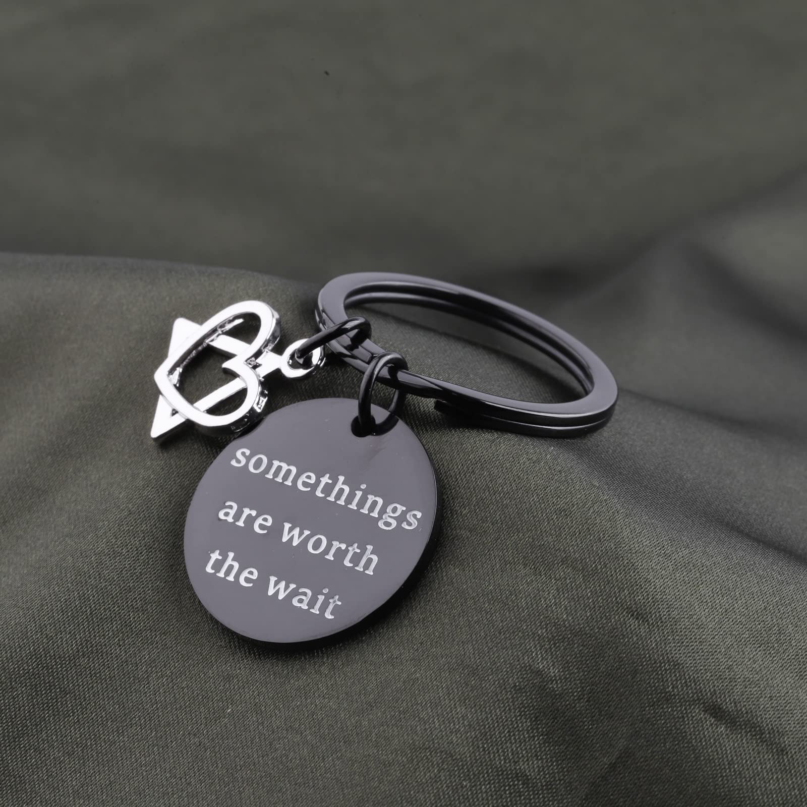 BAUNA Adoption Gifts Stepdaughter Stepson Gifts Keychain Somethings are Worth the Wait Adoptive Mom Gift (Adoption Symbol Charm Keychain)