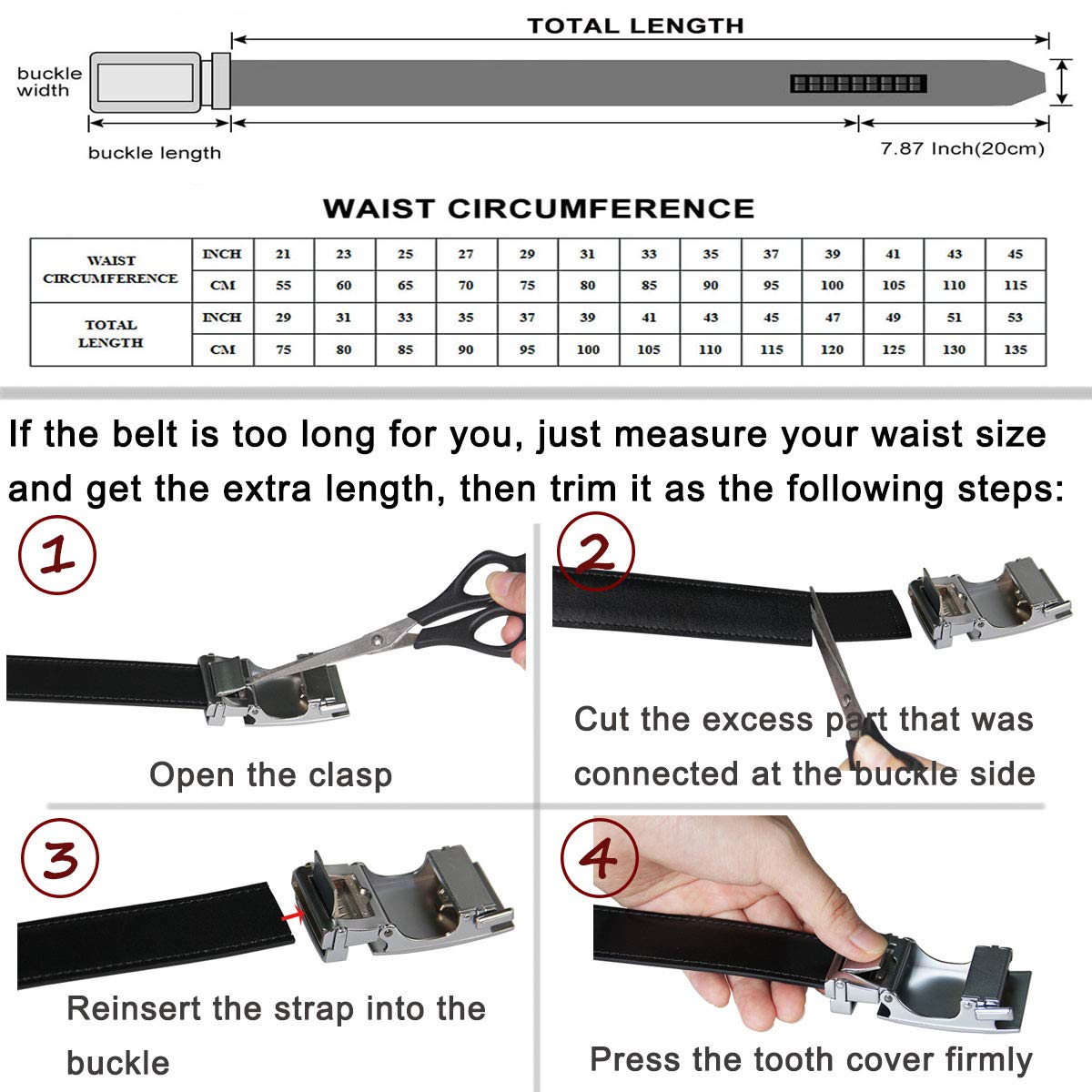 Bpstar Womens Belt, Adjustable Women Ratchet Belts Automatic Buckle Leather Belt for Women (Black3, 21"-45")