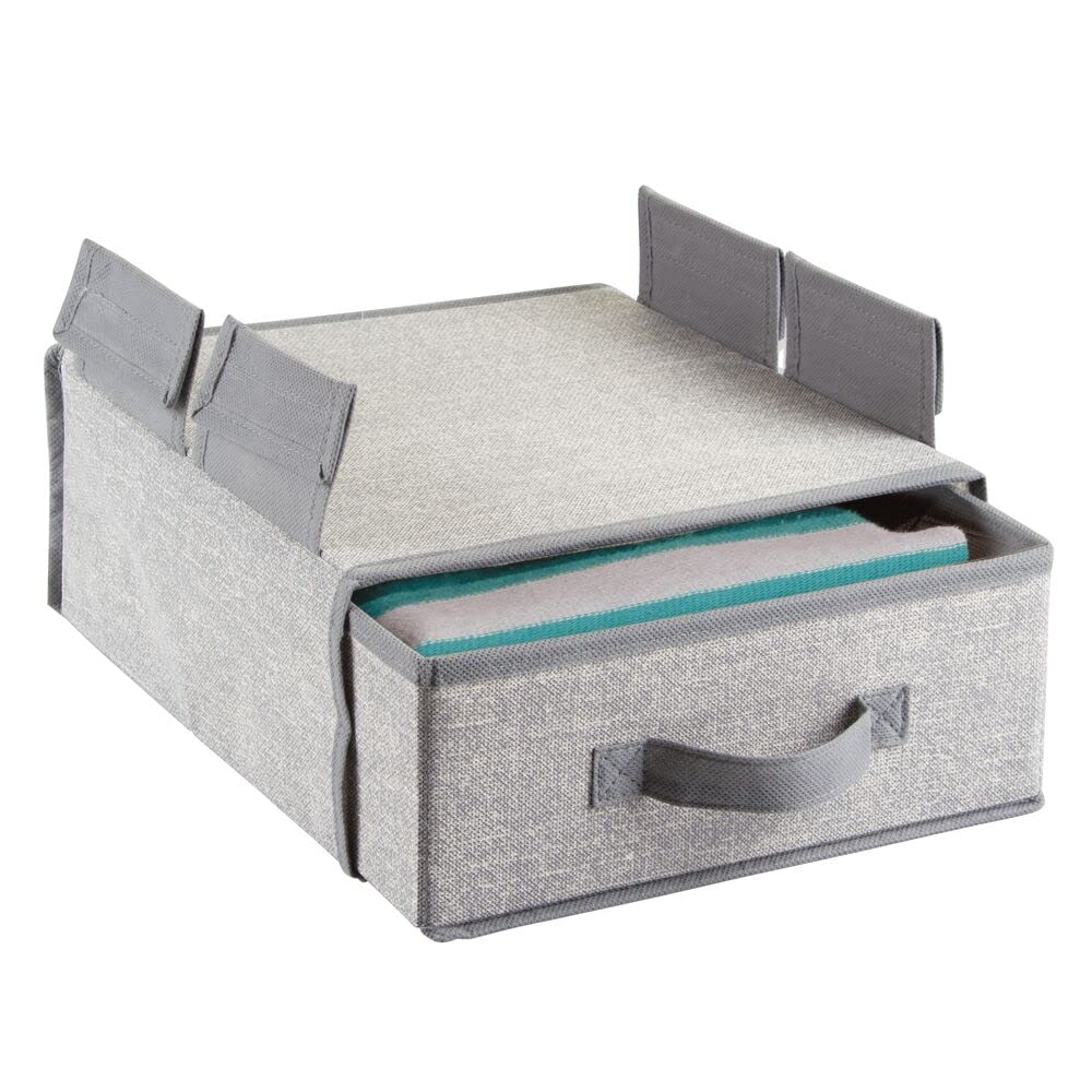 mDesign Soft Fabric Over Closet Shelving Hanging Storage Organizer with Removable Drawer for Closets in Bedrooms, Hallway, Entryway, Mudroom - Textured Print with Solid Trim - Gray