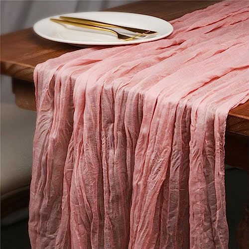 Dololoo Cheesecloth Table Runner Pink 35 x 118 Inches Gauze Table Runner 10Ft Rose Boho Rustic Decorations for Wedding Decor Reception Bridal Shower Holiday Party