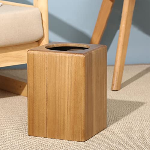 DRSFF Trash Can with Plastic Inner Cylinder Wooden Kitchen Rubbish Container Square Teak Living Room Garbage Bin Office Waste Basket Bedroom Bathroom Storage Bucket
