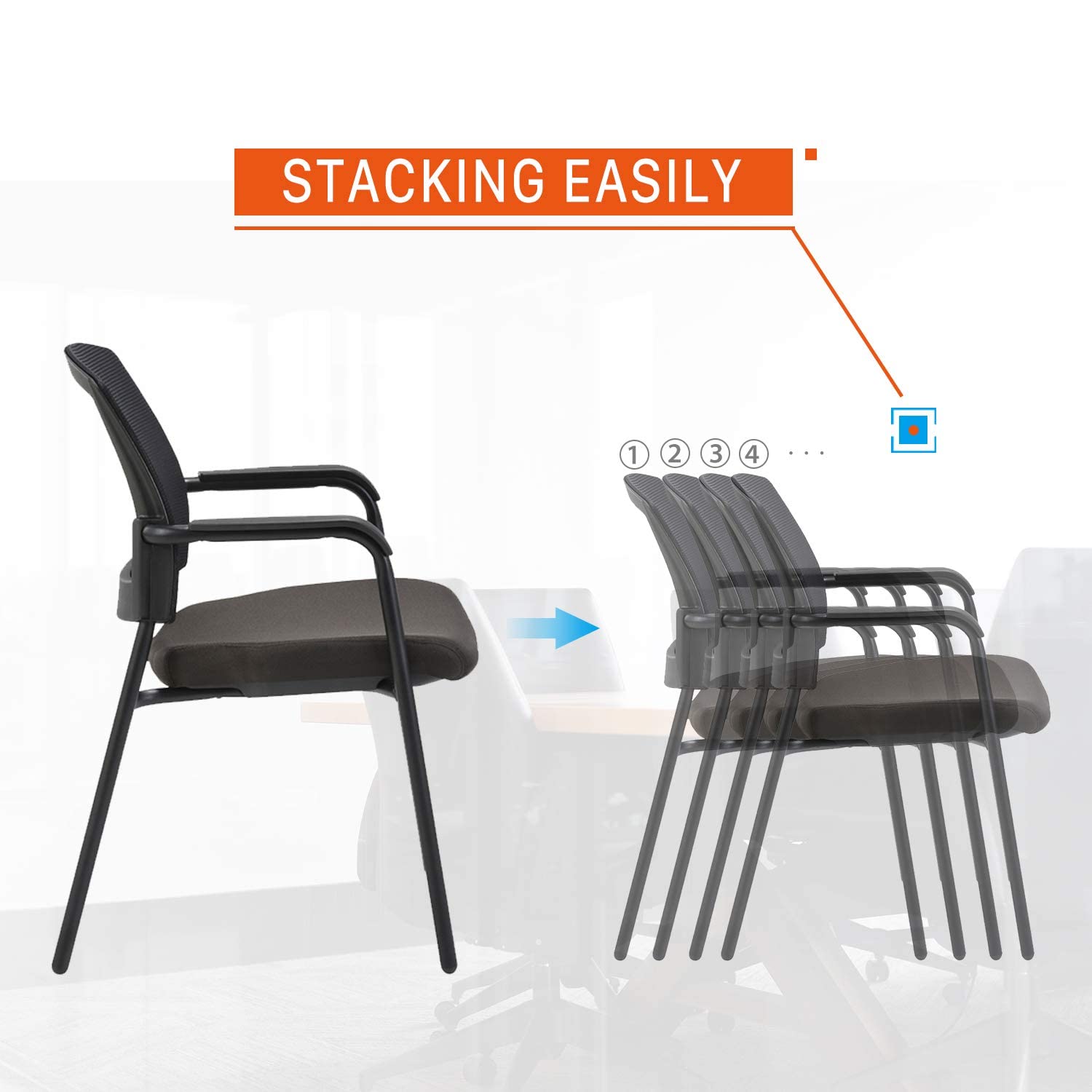CLATINA Office Reception Guest Chair Mesh Back Stacking with Ergonomic Lumbar Support and Thickened Seat Cushion for Waiting Conference Room (Black, 2 Pack)