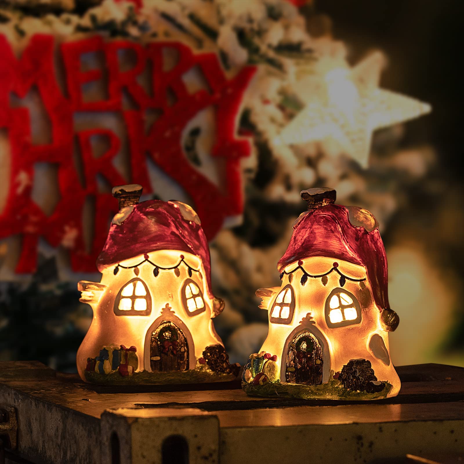 Solar House Statue Outdoor Garden Lights House Garden Sculptures Solar LED Light Decorations