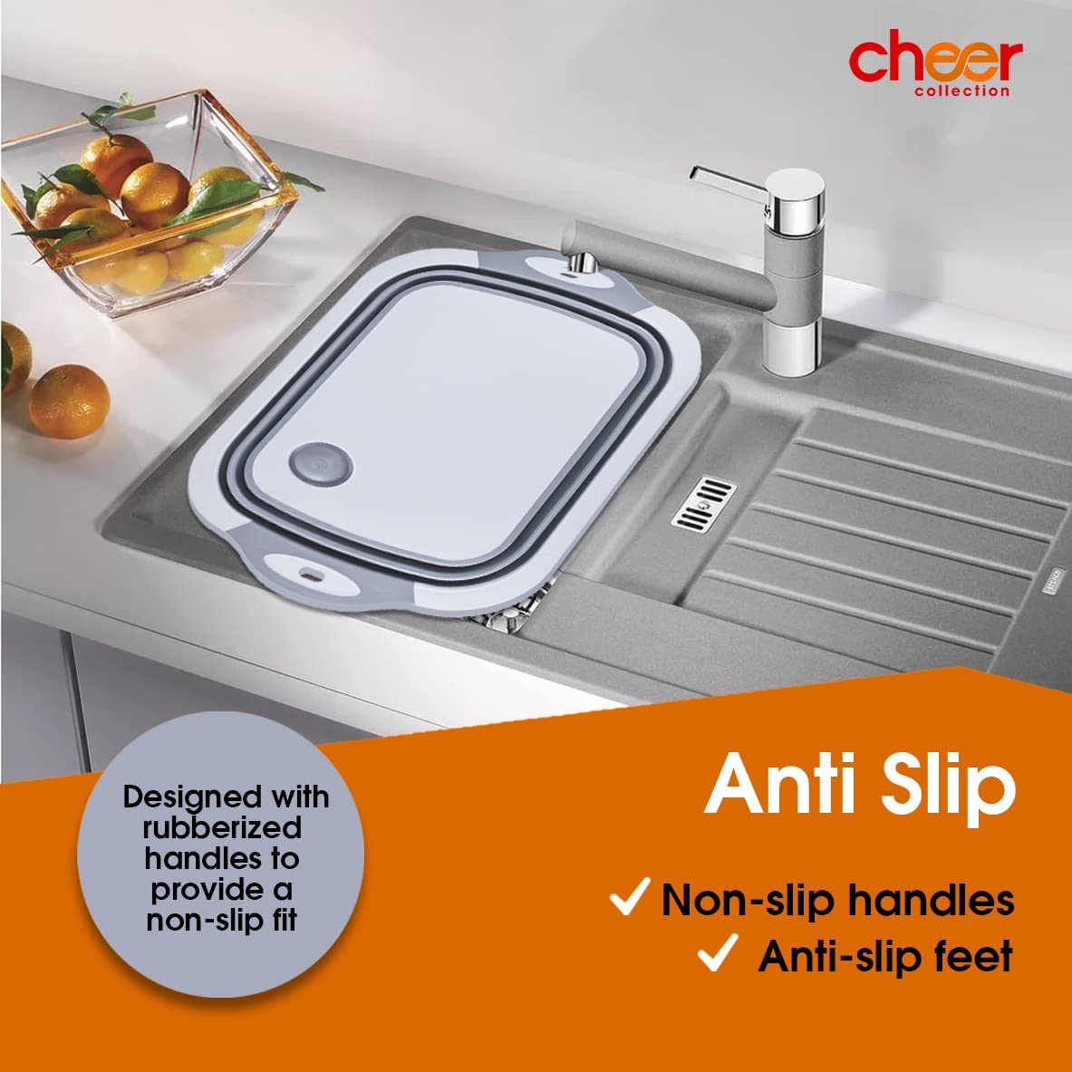 Cheer Collection Collapsible Cutting Board - Foldable Sink Colander and Chopping Board with Drainage Hole, Non-Slip Multifunction Storage Basket for Camping BBQ Picnic