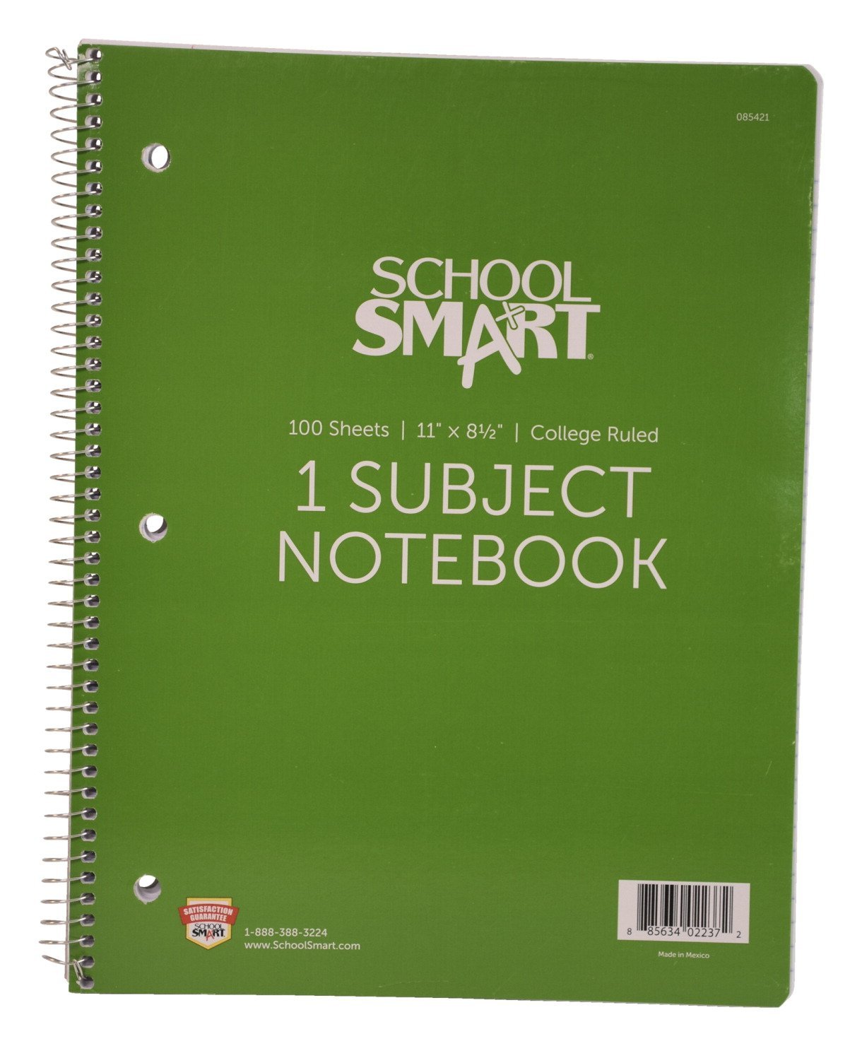 School Smart - 85421 Spiral Non-Perforated 1 Subject College Ruled Notebook, 11 x 8-1/2 Inches