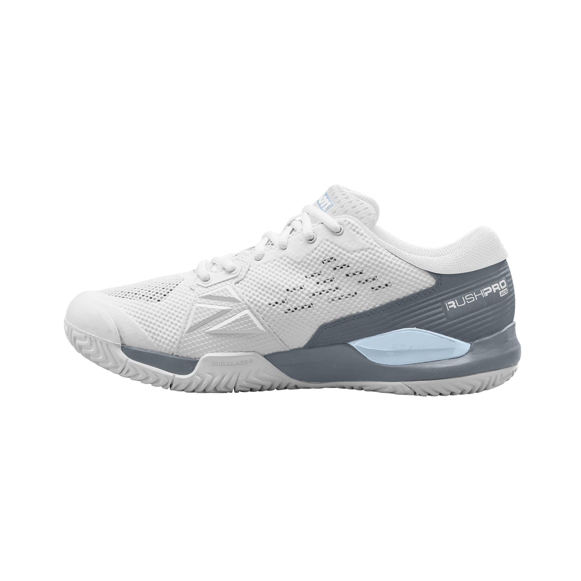 WILSON Women's Rush Pro Ace Pickler Sneaker, White/Grey/Baby Blue, 9