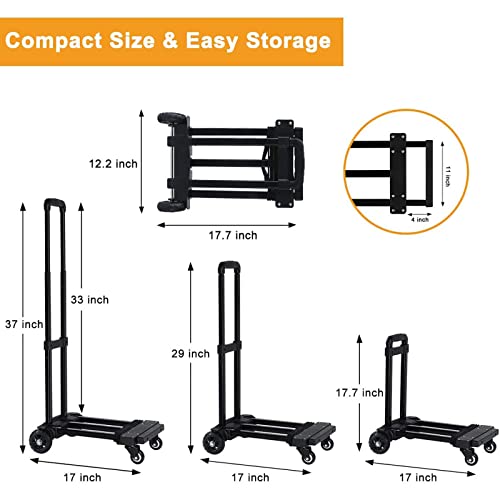 KEDSUM Folding Hand Truck, 290 lbs Heavy Duty Utility Cart with 4 Wheels Solid Construction, Portable Fold Up Dolly, Compact and Lightweight for Luggage, Personal, Travel, Moving and Office Use