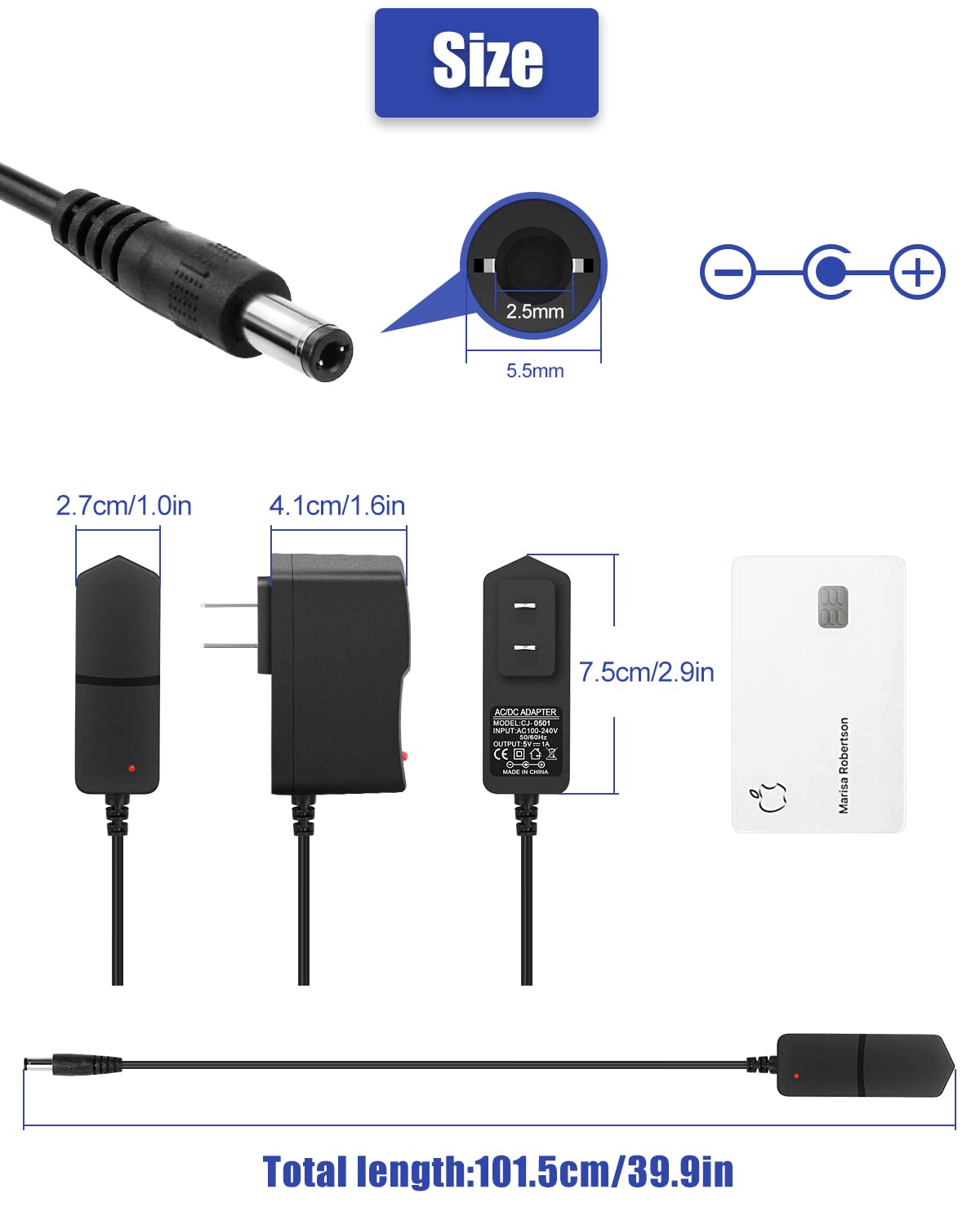 GMJYC 5V 1A 5W Adapter 120-240v AC/DC 5Volt 0.5A 0.8A 1A Power Supply with 5.5x2.5mm Tip for Monitor, USB Hubs, Keyboard, LED, Weight Scale, CCTV Security System, Sound Bar, Clocks, Radiator, Router