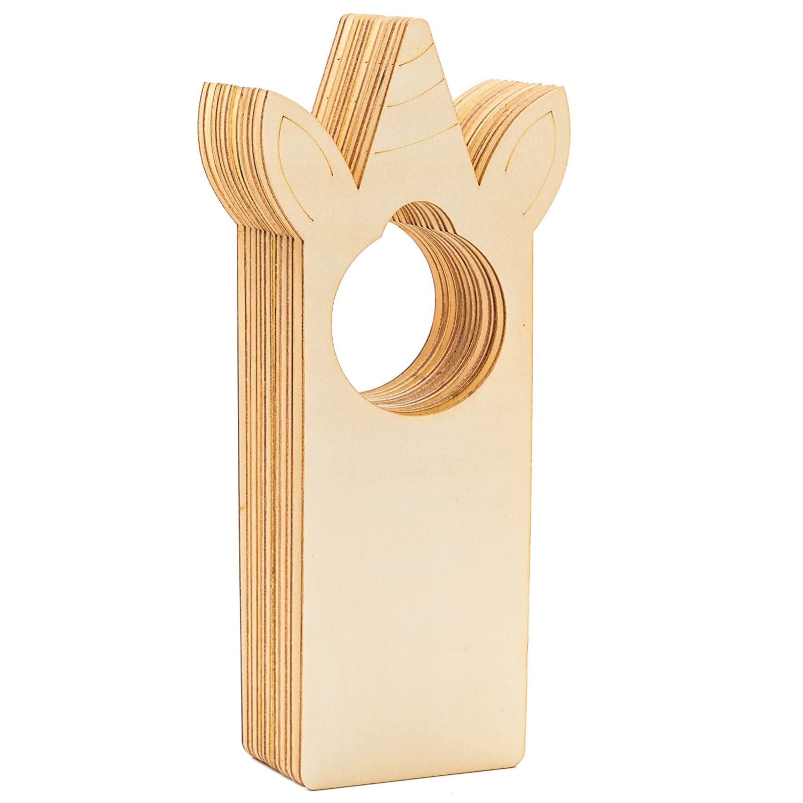 Blank Wooden Unicorn Door Knob Hanger (4.3 x 10 in, 12-Pack)