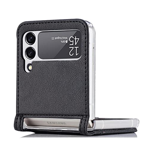 NVYRO Phone Case for Samsung Galaxy Z Flip 4 Coque PU Leather Cover Ultra Thin Card Back Cover,Brown,for Z Flip 4 5G