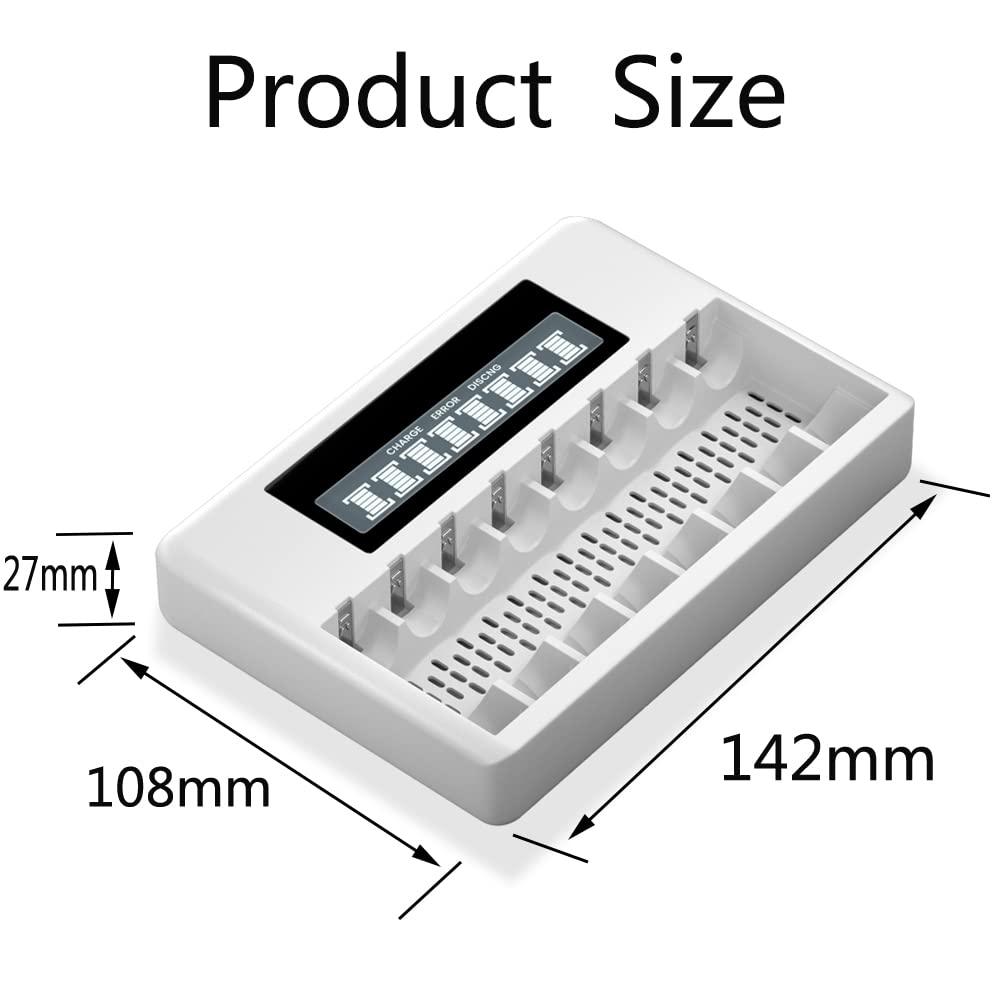 CITYORK 1.5V AA AAA Lthium Battery Charger - 8 Bay, LCD Display Quick Independent for 1.5V AAA AA Li-ion Rechargeable Batteries with USB Cable(1.5 V Rechargeable Battery Fast Charger)