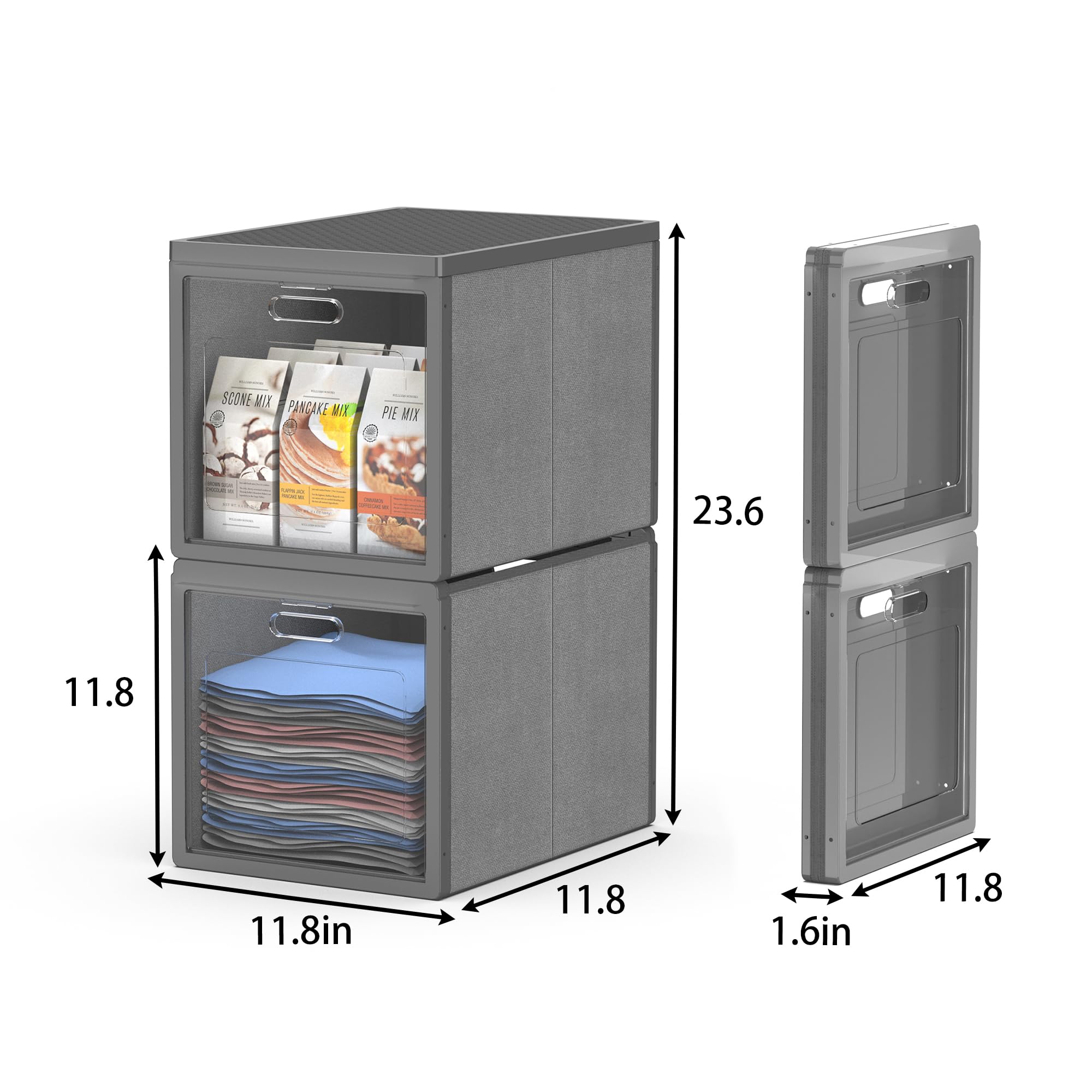 Domsanistor 4 GridsFolding Storage Bins with Lids, Stackable ClosetOrgamizers,Collapsible Storage Boxes, Fabric-PlasticStorage Bins with Door for Clothes, Shoes 11.8x15.75x39.37 inches