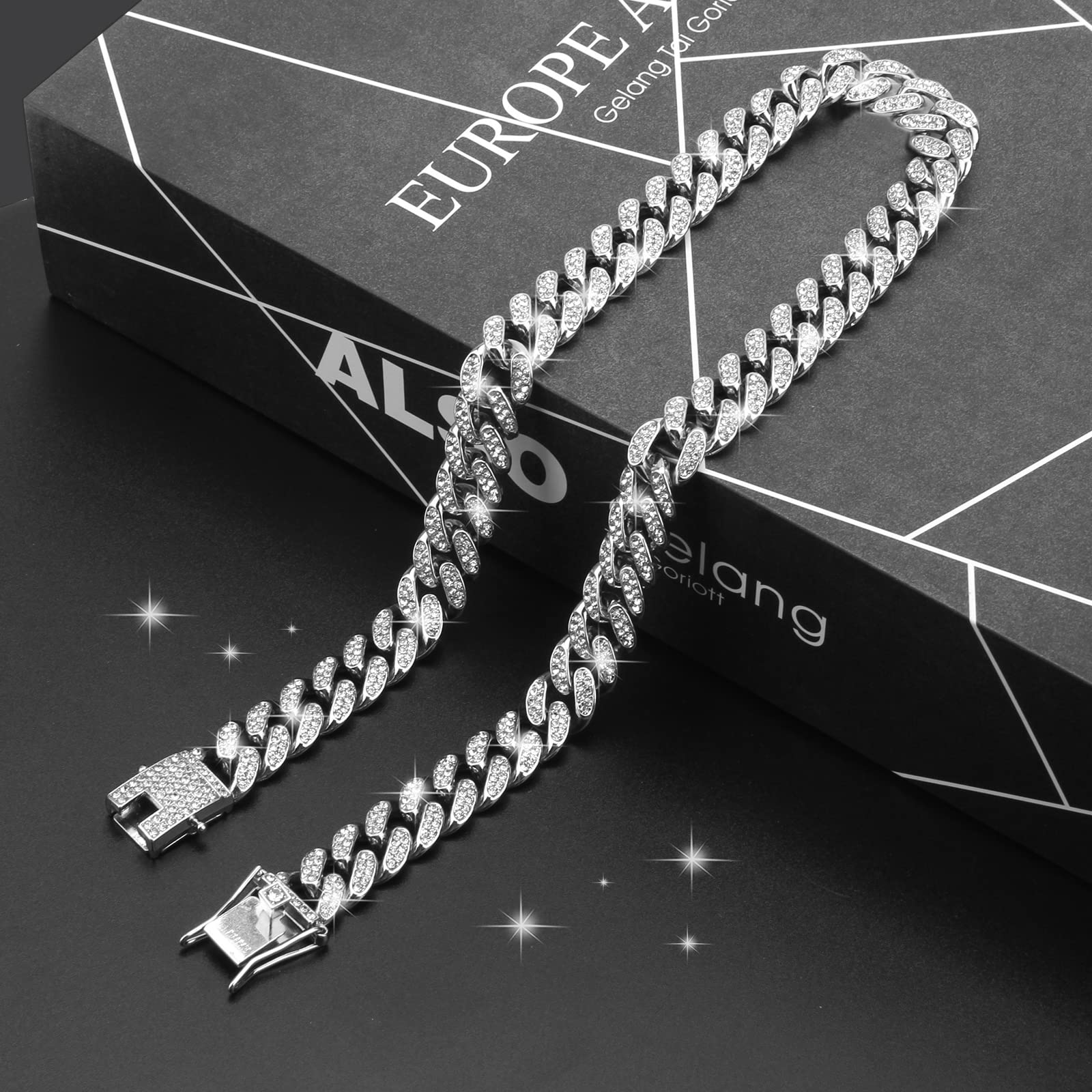 Coitak Cuban Link Chain Necklace, Silver/Gold Chain for Men, Bling Diamond Hip Hop Jewelry for Women 18 Inch (Silver)