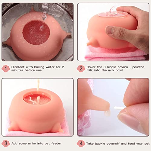 oADANNUo Puppy Milk Feeder with 4 Nipples Silicone Milk Feeding Bowl Puppy Kitten Nursing Station for Feeding Small Newborn Pets Within Two Weeks