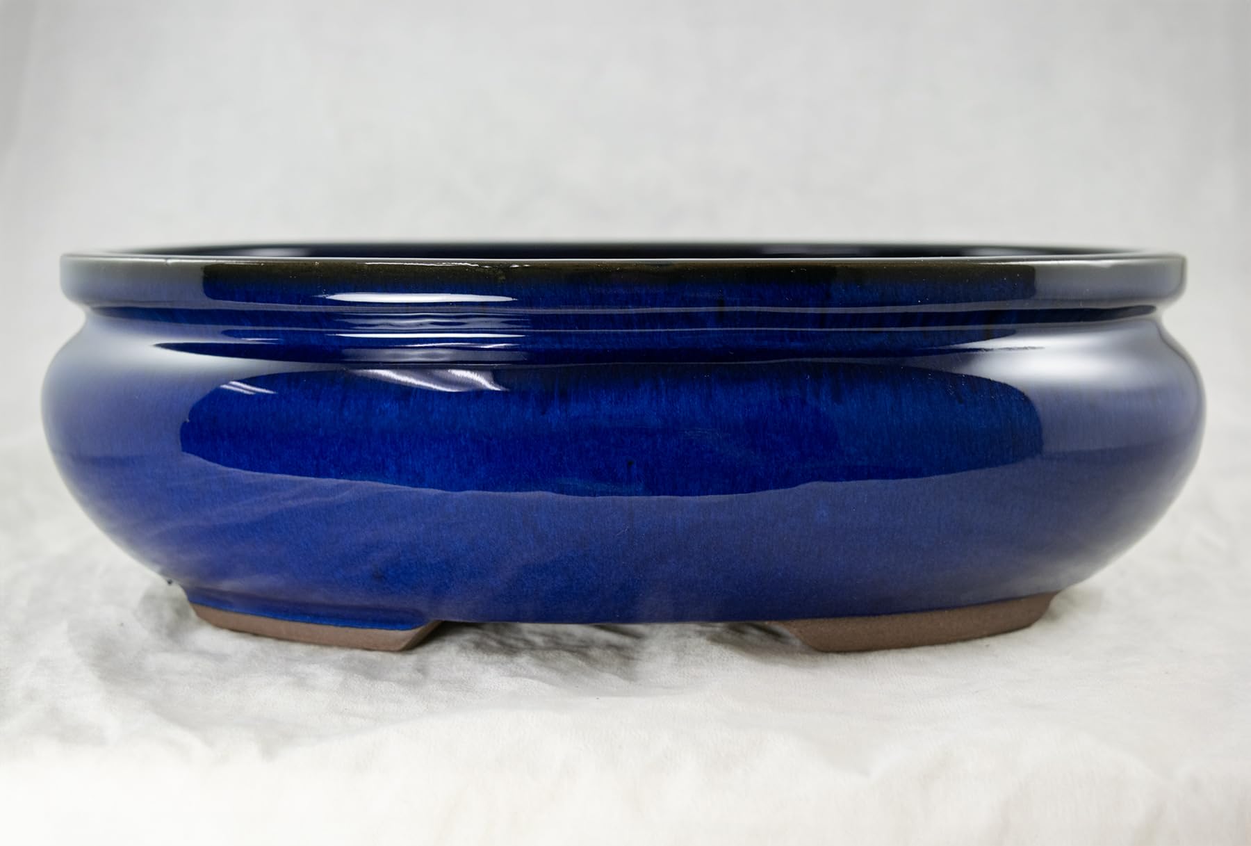 Calibonsai Oval Glazed Bonsai / Succulent Pot + Tray + Mesh 12''x 8.5''x 3.75'' - Dark Blue