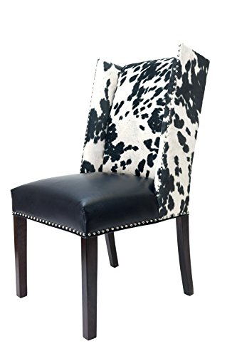 Sole Designs Rexford Collection Faux Leather and Fabric Upholstered Wingback Dining Chair with Holstein Pattern and Nailhead Trim, Set of 2, Black