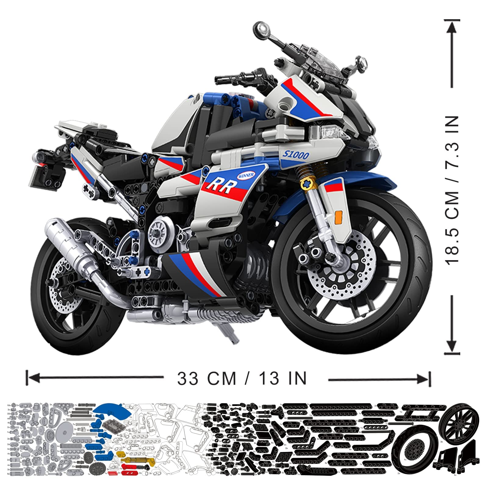 WINNER SPACE 1/6 Racing Motorcycle Toy Building Blocks Kit,Stem Bricks Sets,Toys for Boys & Adults,Build A Model Motorcycle,Suspension (819 Pieces)