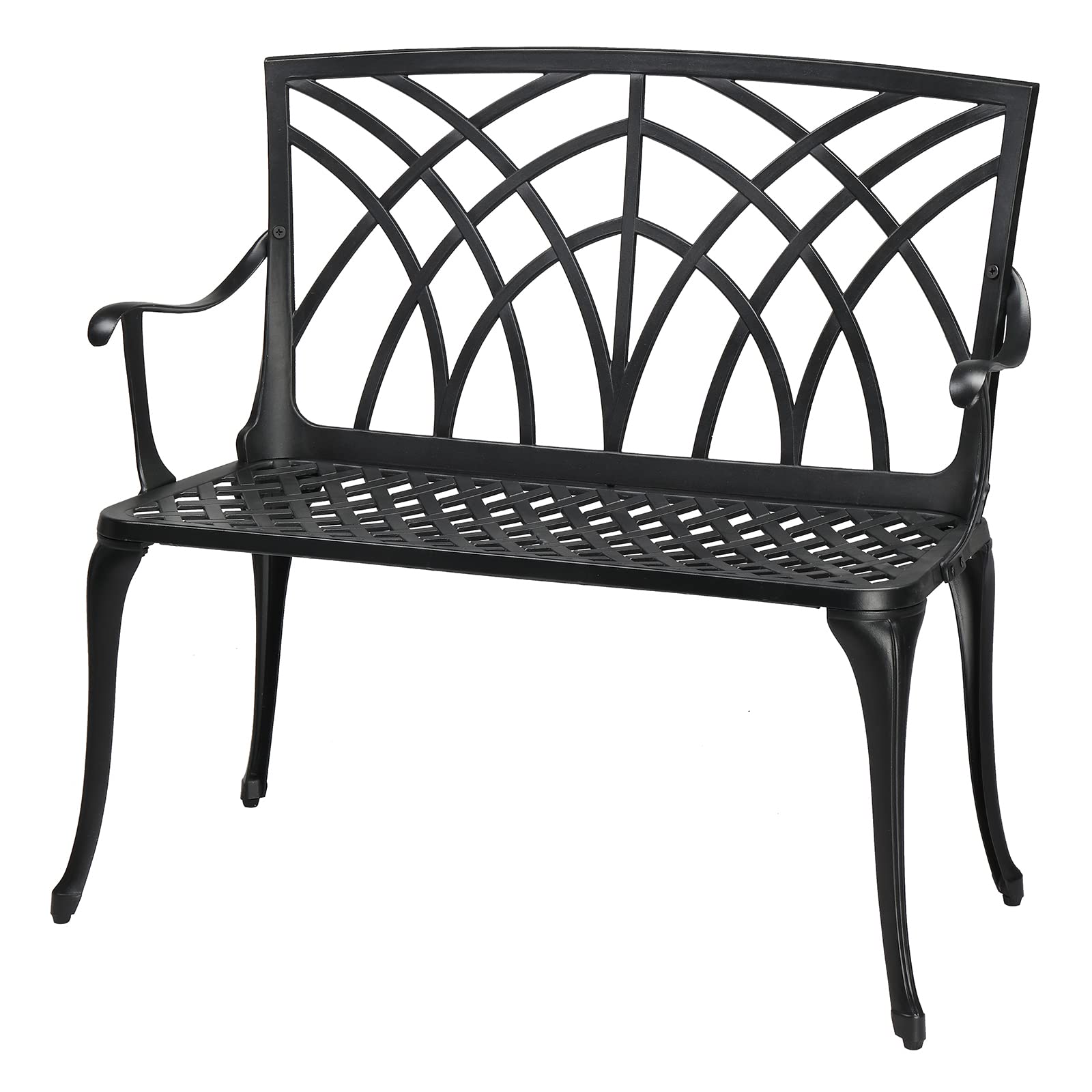 Outvita Outdoor Cast Aluminium Bench, 38" Garden Bench Anti-Rust Weather Resistant Patio Bench Orchid Pattern Bench for Front Porch, Backyard, Lawn