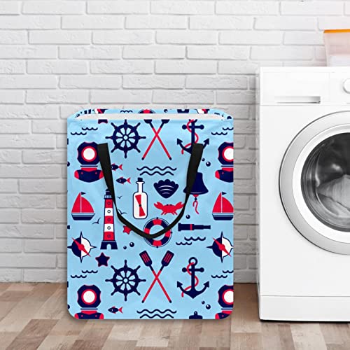 DJROW Laundry Basket Vector Pattern of Anchor Sailboat Shape and Line Collapsible Laundry Hamper for Bathroom Bedroom Home Toys and Clothing Organization