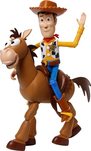 Mattel Disney Pixar Toy Story 4 Movie Set of 2 Action Figures, Collectible Pack Includes with Woody with Removable Hat & Rideable Bullseye