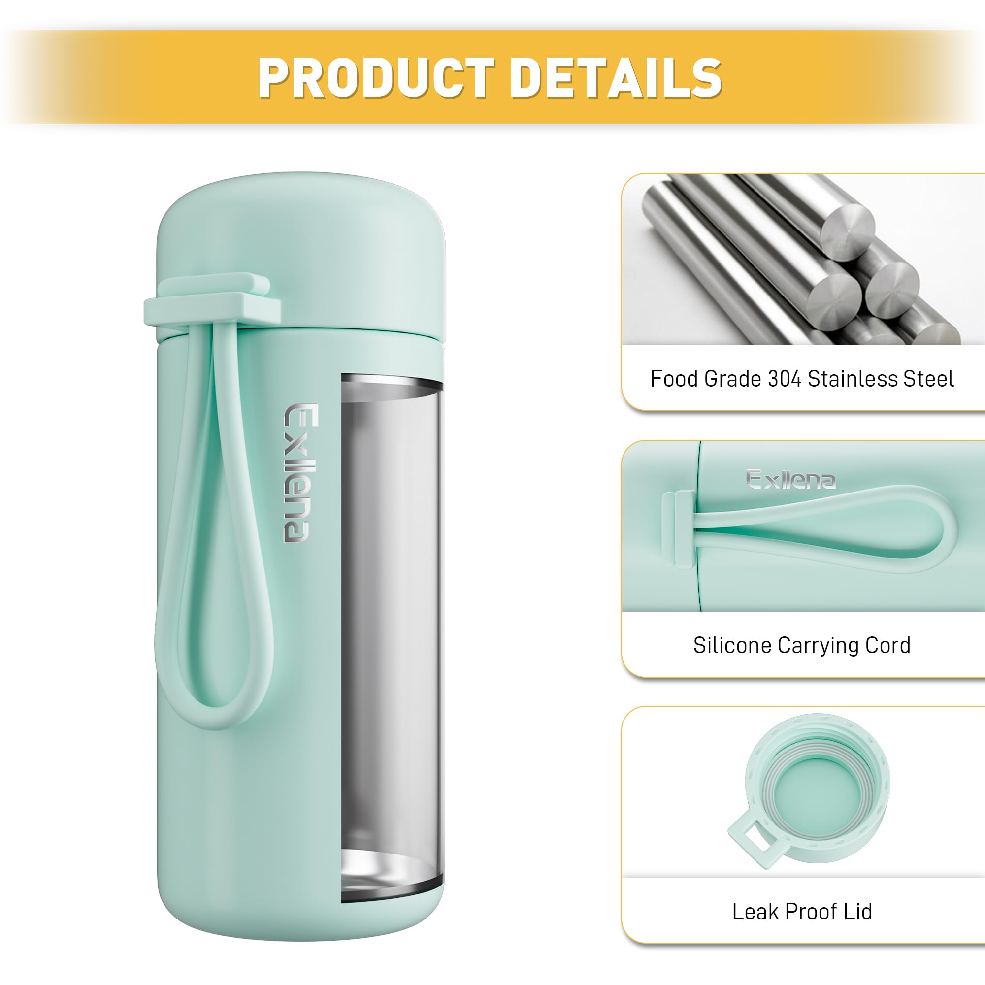 Exllena Mini Water Bottle 5oz, Small Insulated Water Bottle for Hot&Cold Drinks, Small Thermos with Carry Handle - 100% Leakproof Perfect for School, Travel...(Mint)
