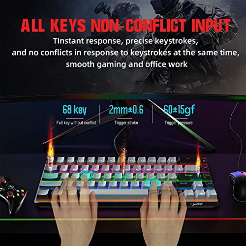 Charella 68 Key Mechanical Keyboard Type-C Wired RGB Led Backlit Blue/Red Axis Gaming Mech Keyboard WV9