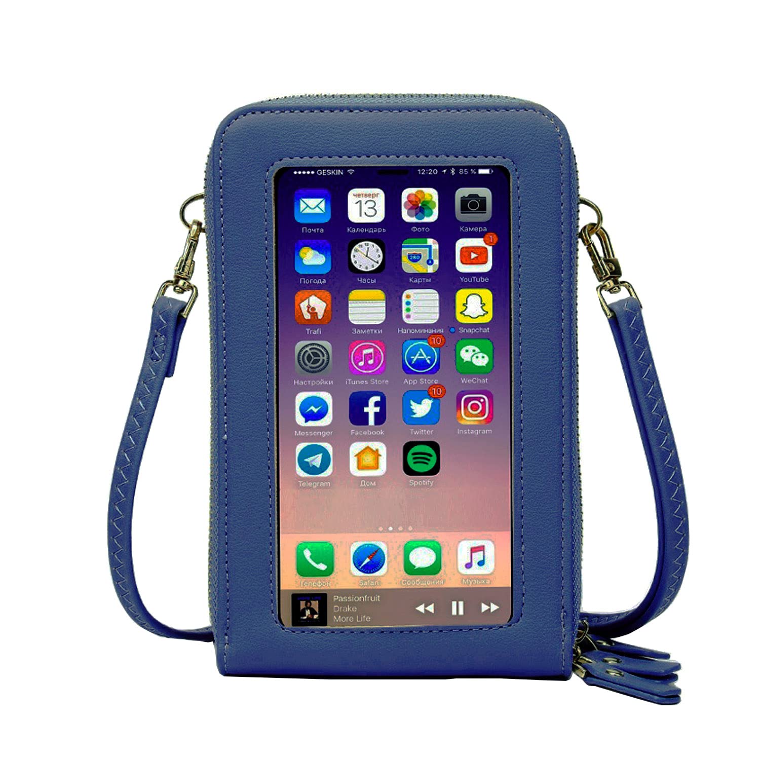 WITERY Touch Screen Cell Phone Bags for Women - Leather Travel Crossbody Cell Phone Purses Wallet with 2 Shoulder Straps & Credit Card Slots (Blue)