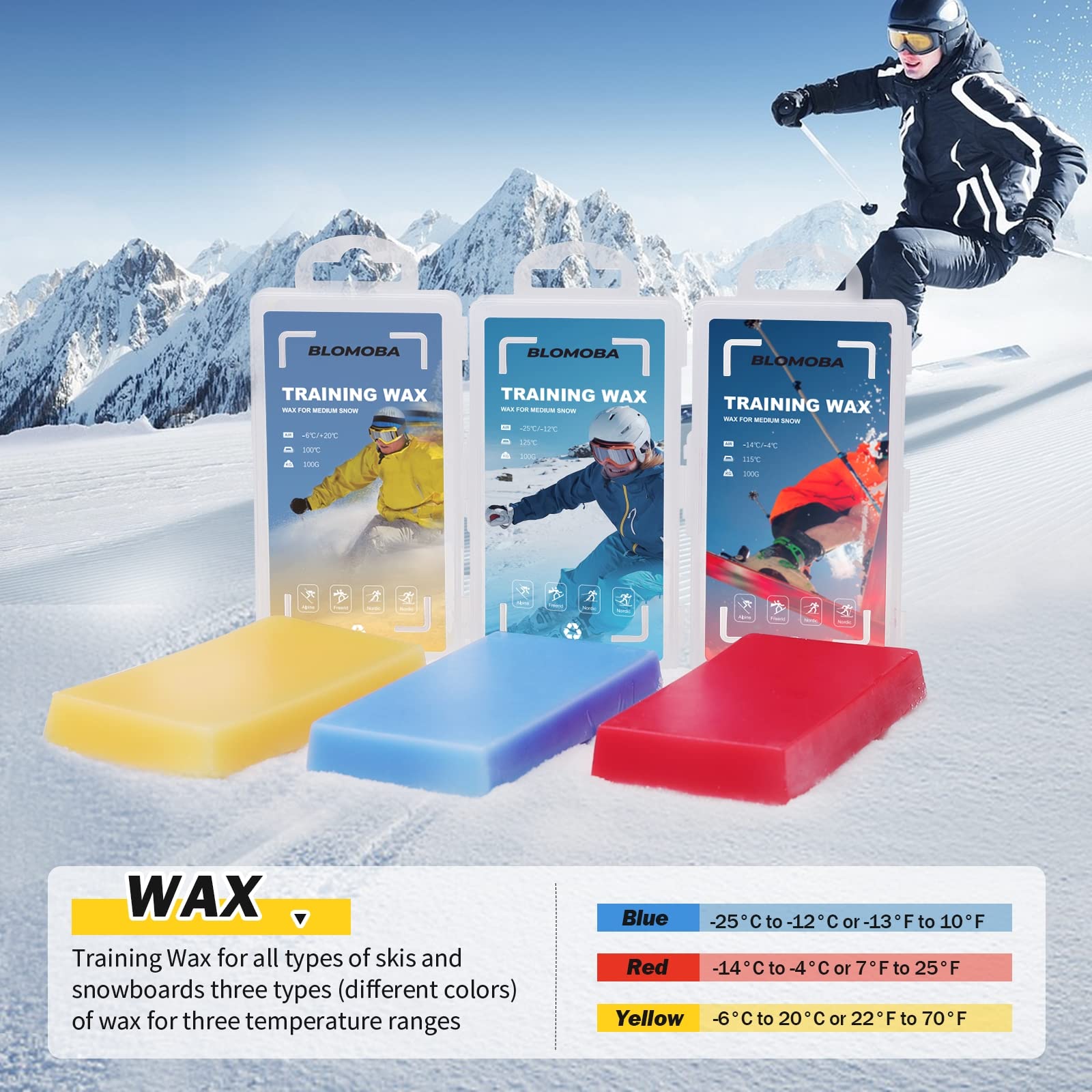 Blomoba Ski Snowboard Tuning and Waxing Kit with Waxing Iron,Universal Wax,Edge Tuner,Brush,Wax Scraper