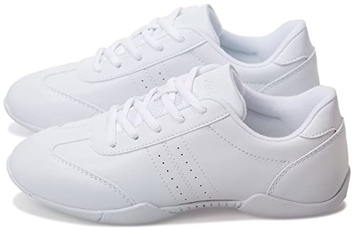 BAXINIER Youth Girls White Cheerleading Dancing Shoes Athletic Training Tennis Walking Breathable Competition Cheer Sneakers - White 2 Little Kid