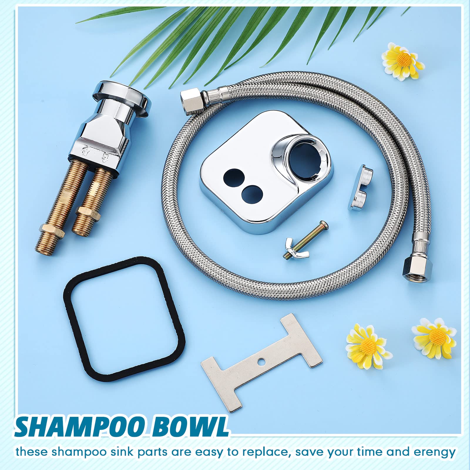 Hortsun Shampoo Bowl Vacuum Breaker Kit, Hardware Handle, 7 Pcs Stainless Steel, Chromium Plated Brass, 31 inches, for Salon Sink Parts Replacement