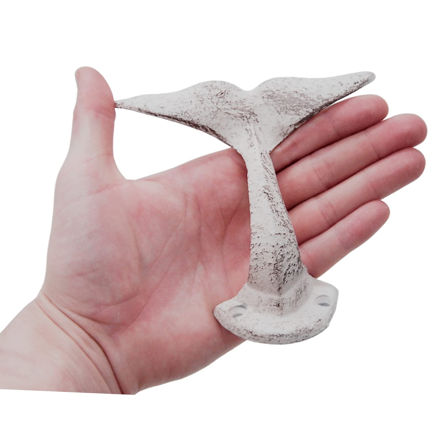 Distressed White Whale Tail Cast Iron Wall Hooks, Wall Mounted for Hanging Coats, Purses, Towels, Hats, Beach Themed Wall Décor, Set of 3, 4.75 Inches High