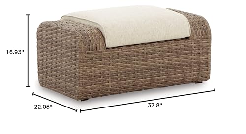 Signature Design by Ashley Sandy Bloom Casual Outdoor Ottoman with Cushion, Dark Brown & Beige