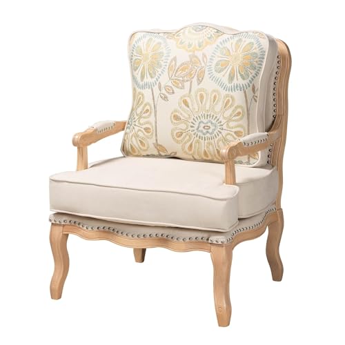Baxton Studio Andre French Quilted Fabric and White Finished Wood Accent Chair