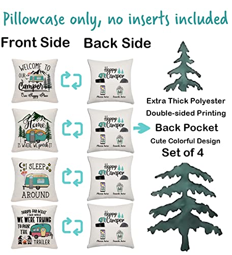 OCCdesign Set of 4 Camper Decor Rv Travel Trailer Decoration for Inside Camping Pillow Cover for Bedding Sofa Couch (Welcome to Our Camper)