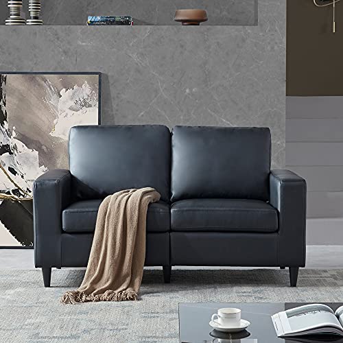 GLORHOME Love Seat Modern Style Couch Soft Sofa PU Leather Loveseat for Living Room, Home, Office, Black
