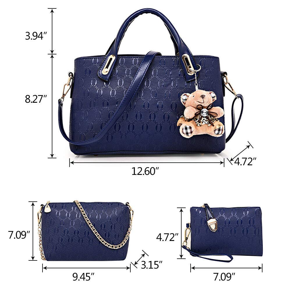 Women Ladies Leather Handbag 4pcs set Shoulder Tote Purse Satchel Messenger Bag (Dark Blue) (Dark Blue)