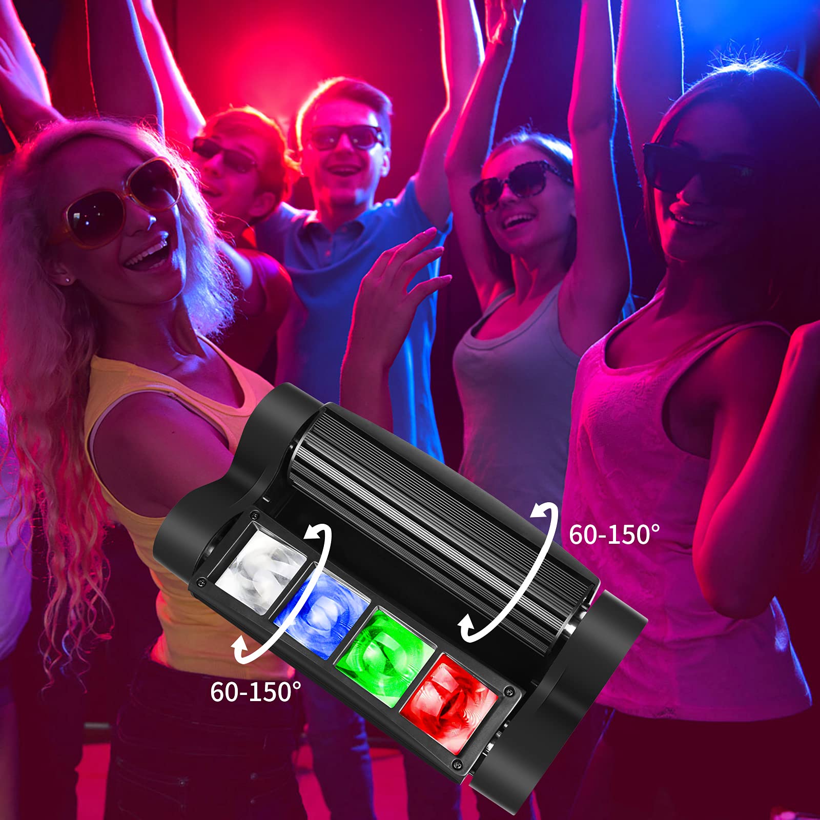 Seven Stars Moving Head DJ Light, 8 Beams Spider LED Stage Light, Master-Slave/DMX/Sound/Auto Control Modes, RGBW 4 in 1 Spotlighting for Wedding, Karaoke, Disco, Light Show and Events (2 Pack)