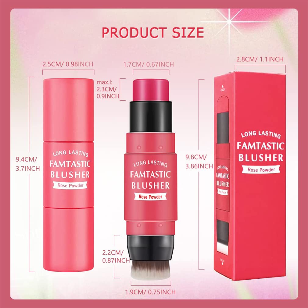 Cream Blush Stick double head Blush Sticks 2 in 1 Multi Stick Blush for Cream Blush for Cheeks, Pink Blush for Cheeks and Lip,Cheek Makeup Stick for All Ages and All Skin Tone.(2# Rose Pink)