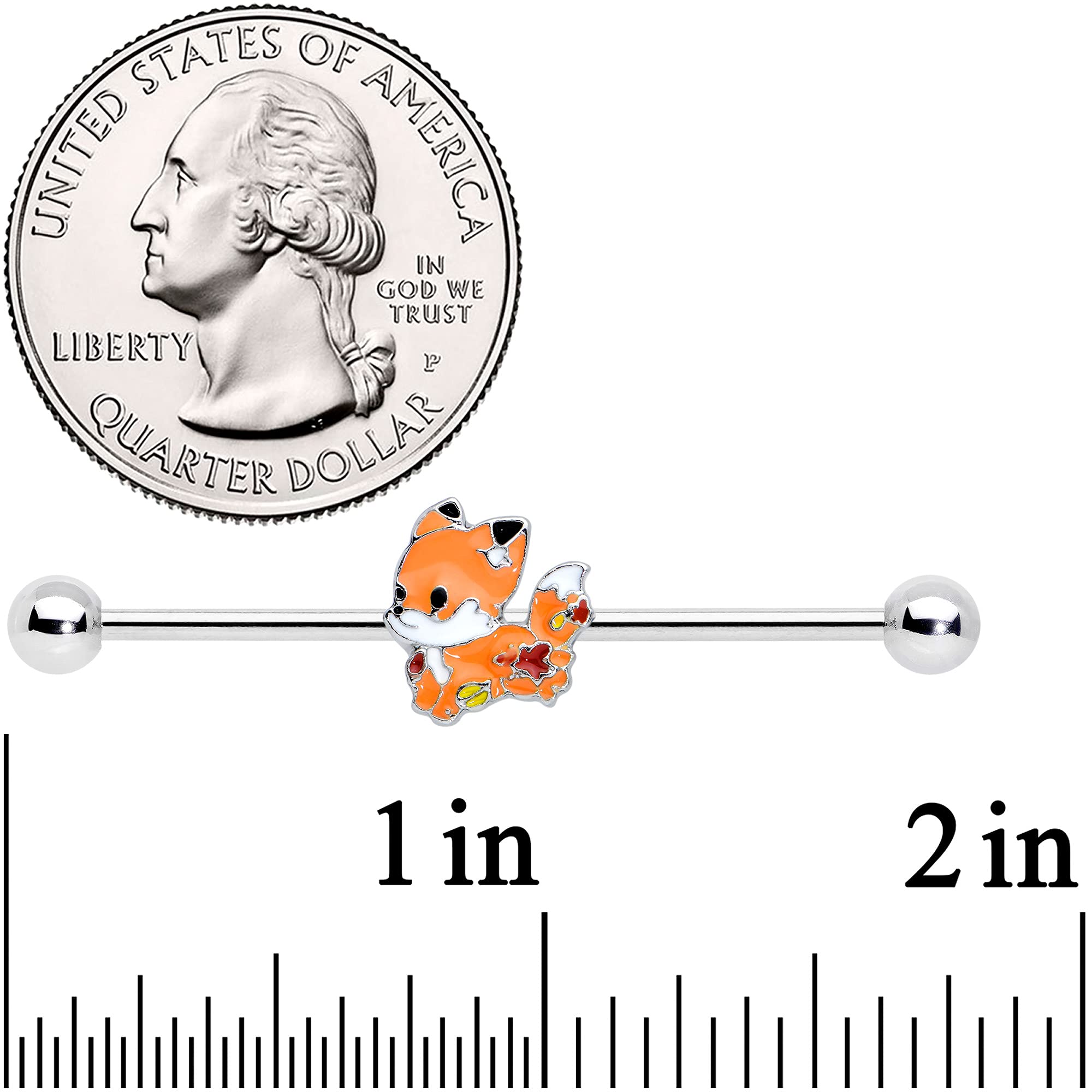 Body Candy Womens 14G 316L Stainless Steel Helix Cartilage Earring Cute Fall Fox Industrial Barbell 1 1/2"