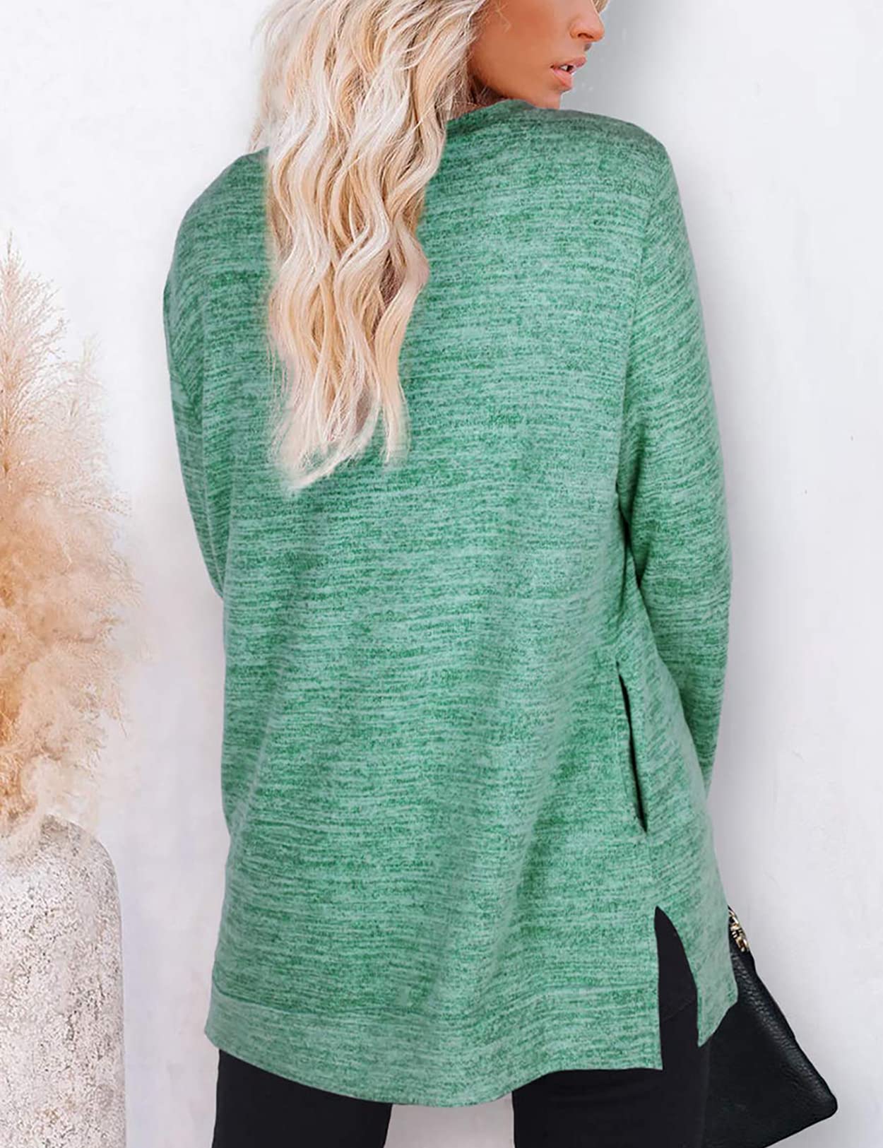 Bolomi Womens Casual Sweatshirts Long Sleeve Pullover Shirts Round Neck Oversized Tunic Tops with Pockets Lake Green Small