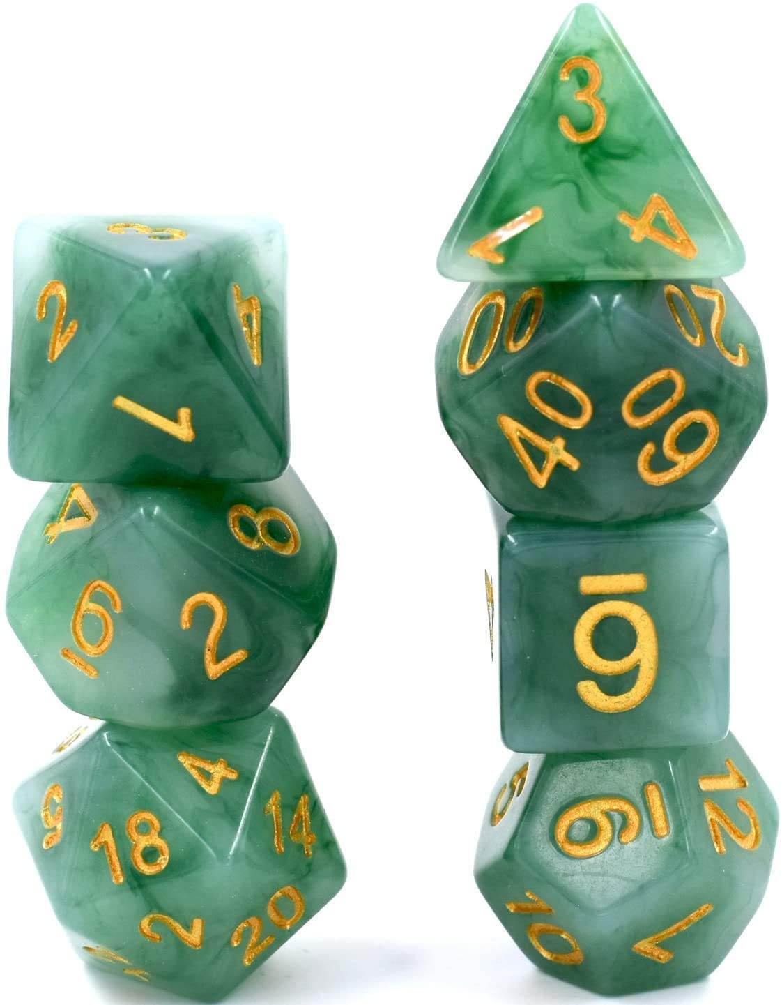 HDdais Polyhedral DND Dice Sets, 7-Die Green D&D Dice for Dungeons and Dragons Pathfinder RPG MTG Table Gaming Dice,Jade Dice (Green)