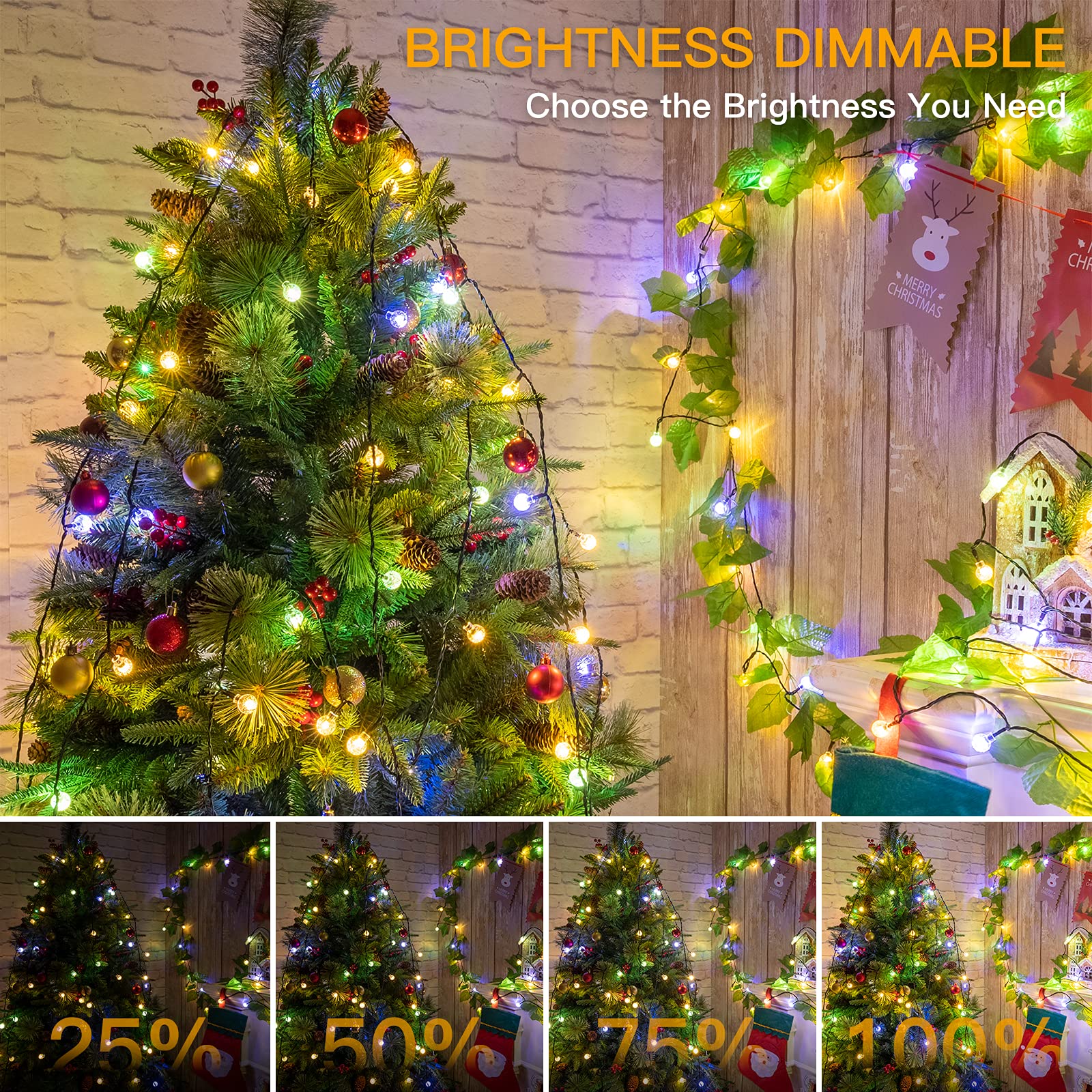 Ollimy Globe String Lights USB Powered, 40FT 80LED Waterproof Christmas Lights with Remote, Warm White+Multicolor Fairy Lights for Indoor Outdoor Christmas Home Party Patio Garden Wedding