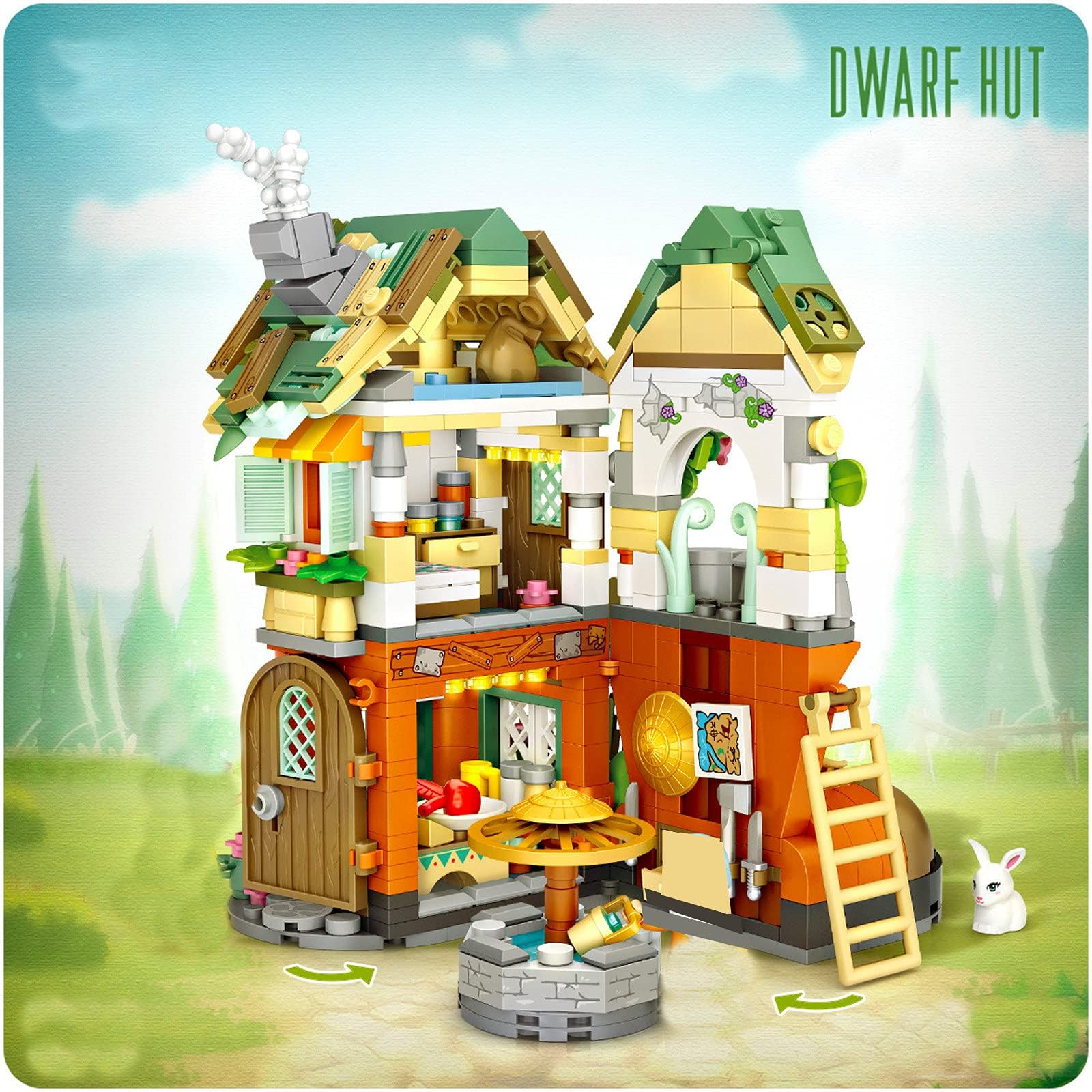 Seyaom Folding Fairy Tale Series House Building Sets, DIY Building Block Creative Construction Play Set,Forest Cabin/Dwarf Cabin Bricks Model Set, for Teens Boys Girls (Dwarf Cabin)