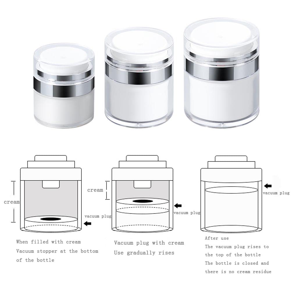 Cream Jar Vacuum Bottle, 15/30/50ml Airless Pump Jar Bottles Portable Lotion Dispenser, Makeup Lotions Creams Travel Container Push Down Pump Dispenser (15ml, 3 Pcs)