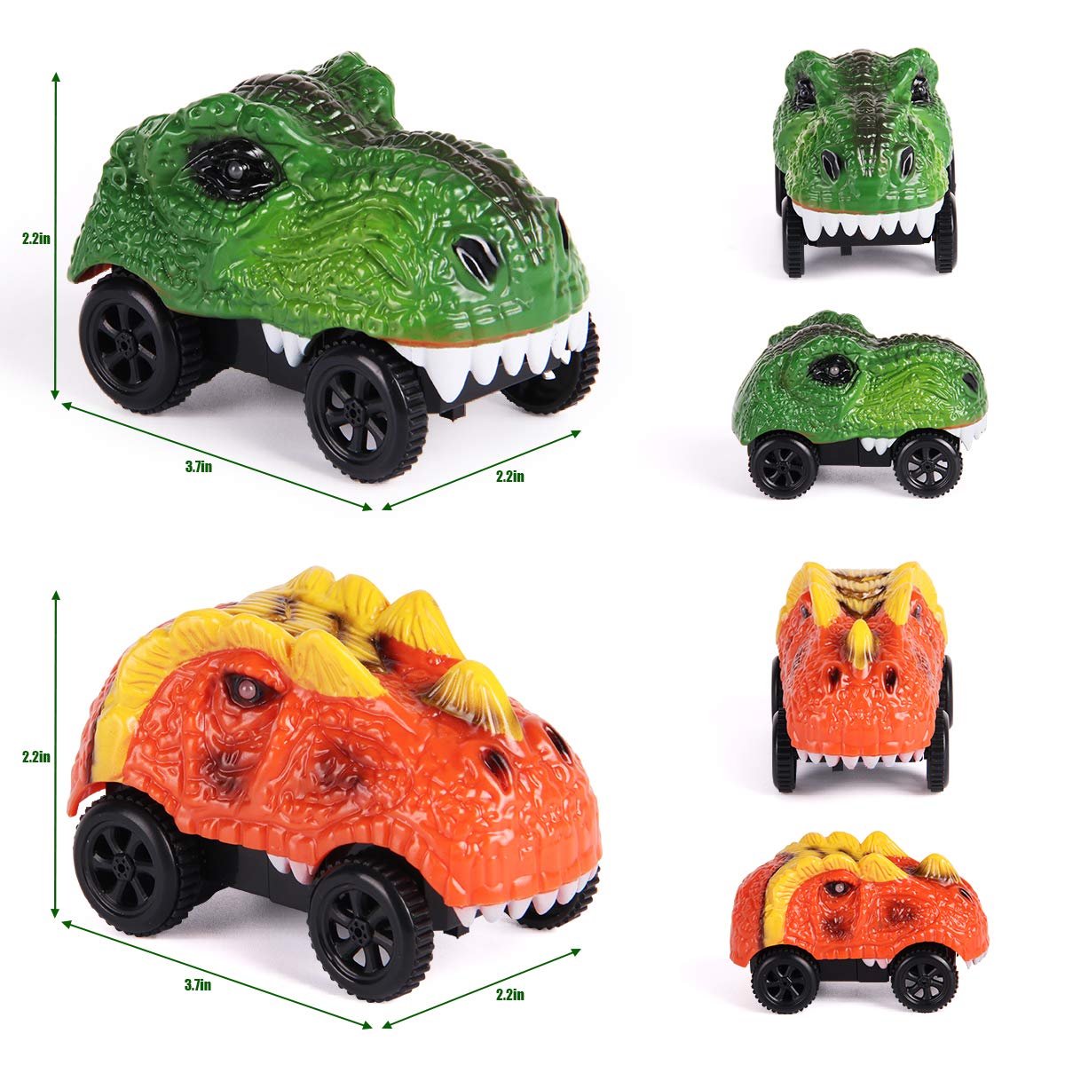 Track Car Replacement Only,LED Light Up Dinosaur Cars Compatible with Most Tracks,Dino Cars Accessories for Race Track Sets(2 Pack)