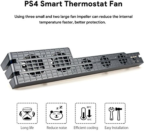 Megadream PS4 Pro USB Cooling Fan, External 5-Fans Super Turbo Temperature Cooler System with USB Cable for Sony Playstation 4 Pro Gaming Console - Black